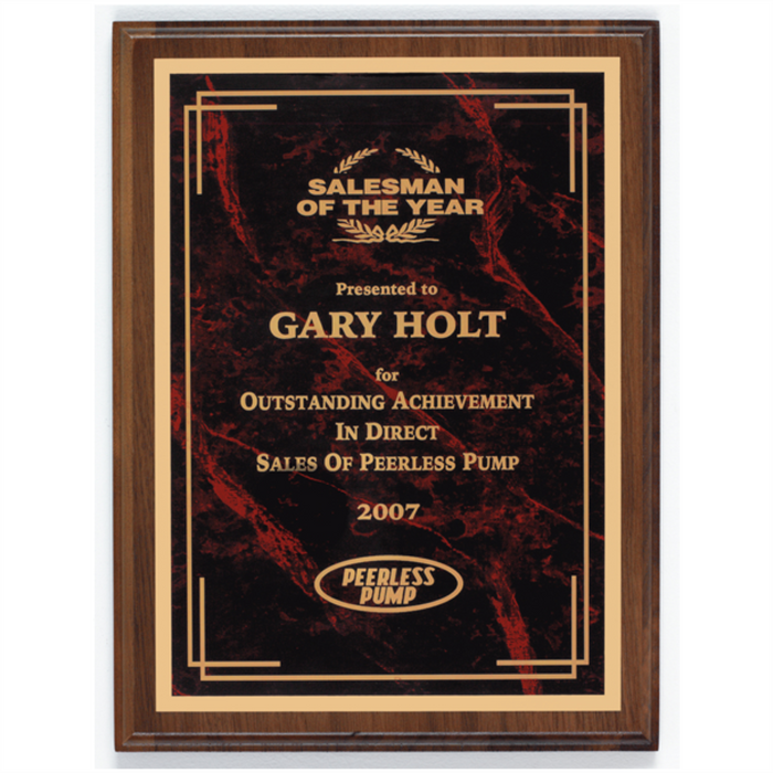 Solid Walnut Wood Plaque with Laser engraved Plate - Aswell Trophy