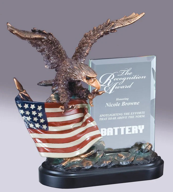 Oxnard Awards Bronze Eagle With Flag and Crystal Panel - Aswell Trophy
